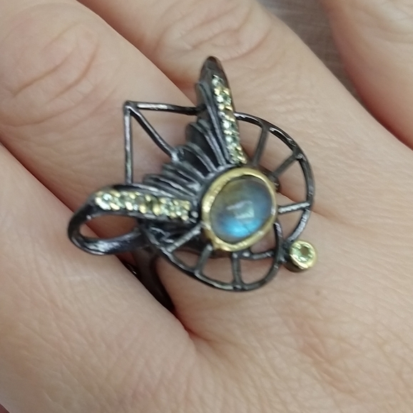 Jewelry | Cool Genuine Labradorite Peridot Art Ring | Poshmark